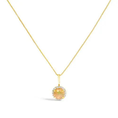 HAUS OF BRILLIANCE 10k Gold Gemstone And Diamond Accent Halo Pendant Necklace - Yellow | Multi Opal